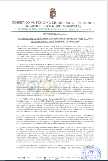 Leyes Municipales Gobierno Autónomo Municipal De Porongo 4644